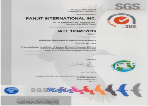 PANJIT International Inc. successfully obtained IATF 16949:2016 ...